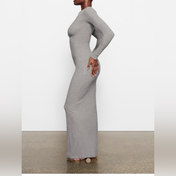 SKIMS | Dresses | New Skims Soft Lounge Shimmer Long Sleeve Dress Grey ...